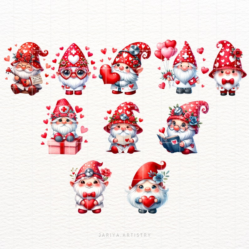 Doctor & Nurse Gnome Clipart, Medical Gnomes Watercolor PNG, Love ...