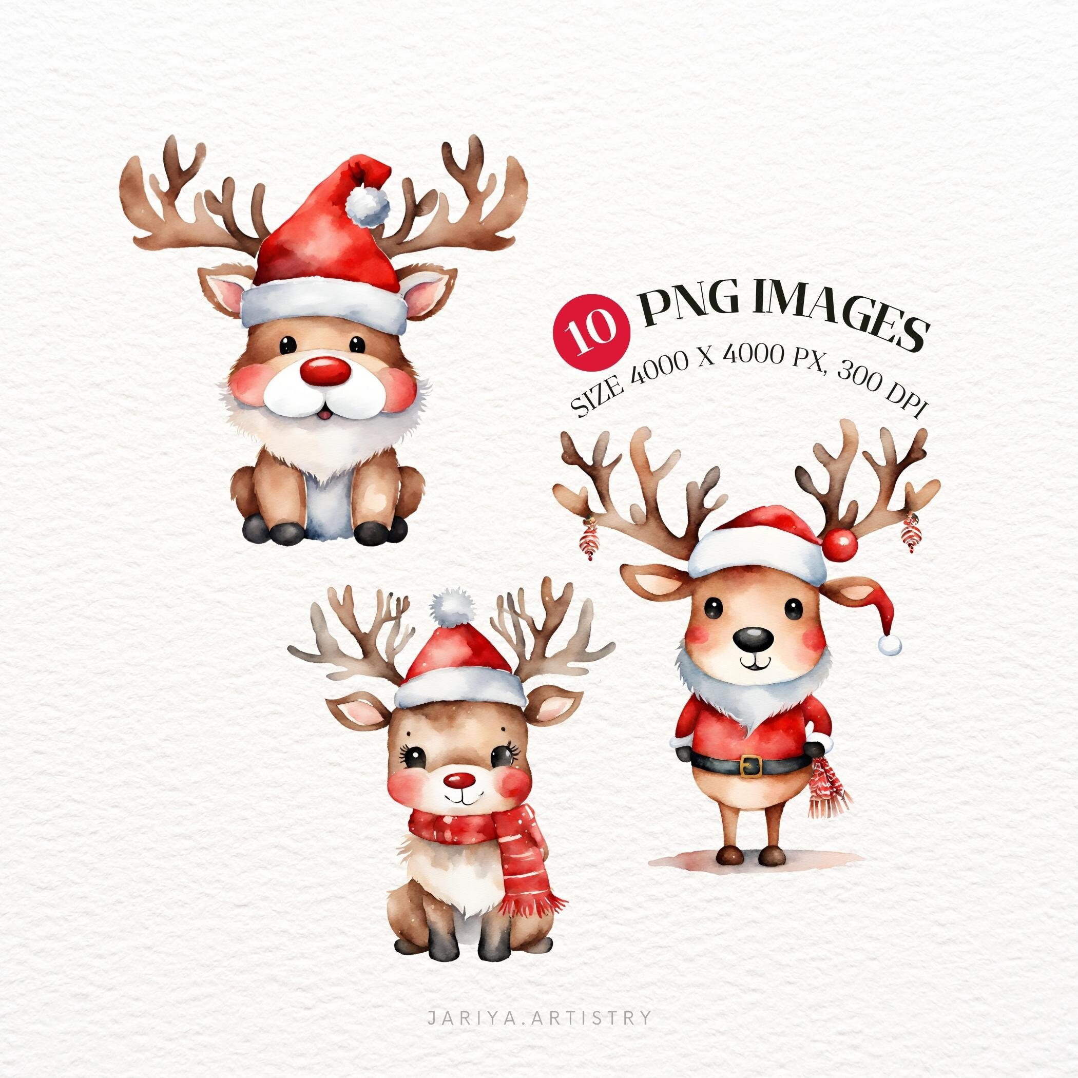 Reindeer Santa Clipart Bundle, Watercolor Reindeer Santa Clipart PNG ...