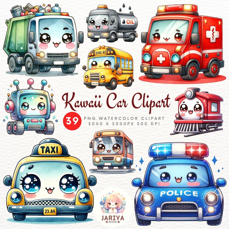Chibi Style Kawaii Car Clipart Bundle - Cute Vehicle Art Collection ...