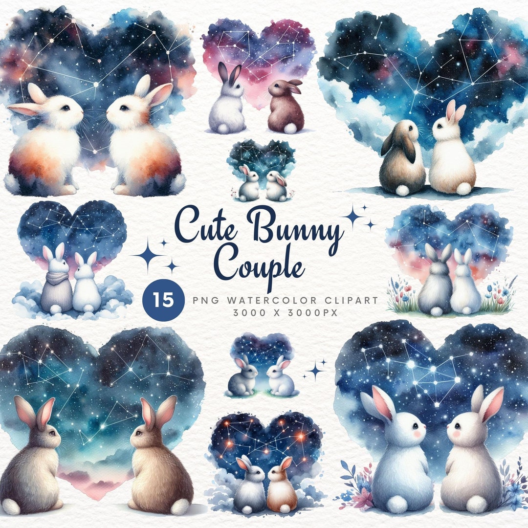 Cute Bunny Couple Clipart Bundle Valentine Watercolor Clipart - Etsy