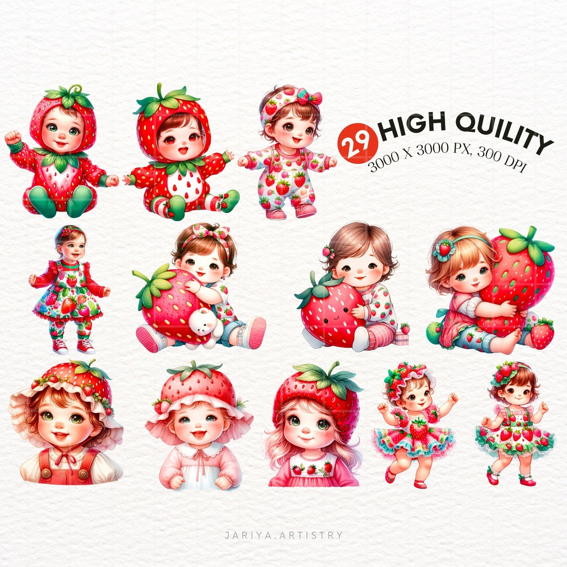 Strawberry Baby Girl Clipart: Nursery Art PNG (commercial Use) - Etsy