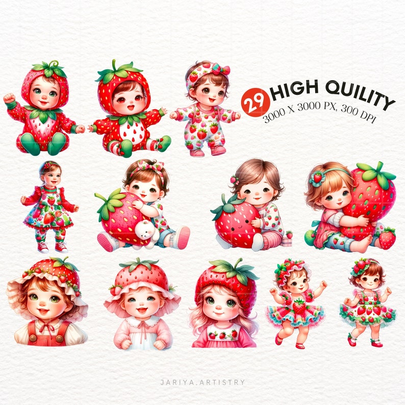 Strawberry Baby Girl Clipart: Nursery Art PNG (commercial Use) - Etsy