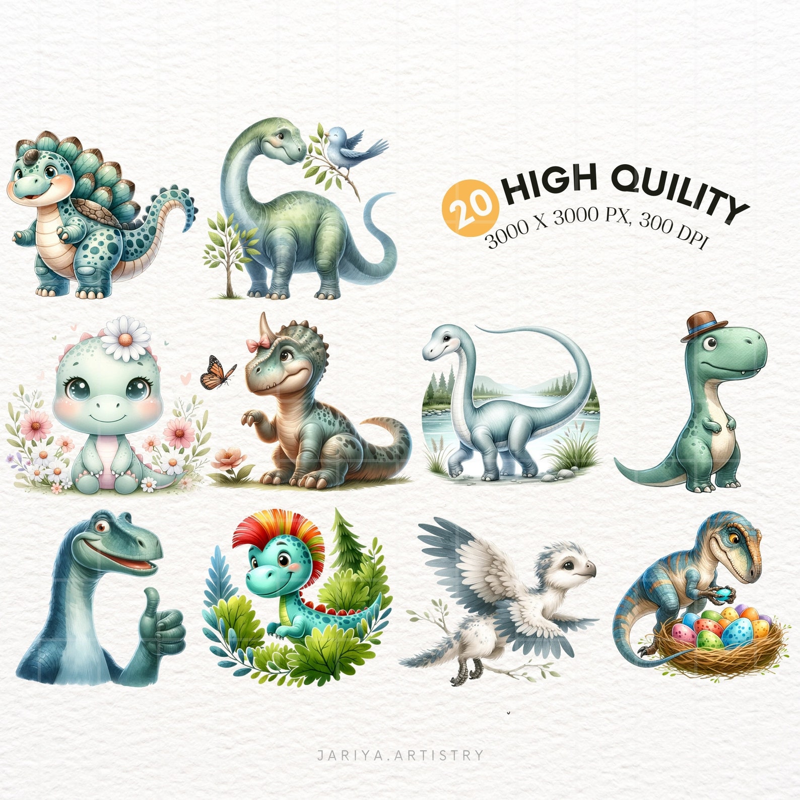 Cute Dinosaur Clipart Collection - Instant Download PNG - Etsy