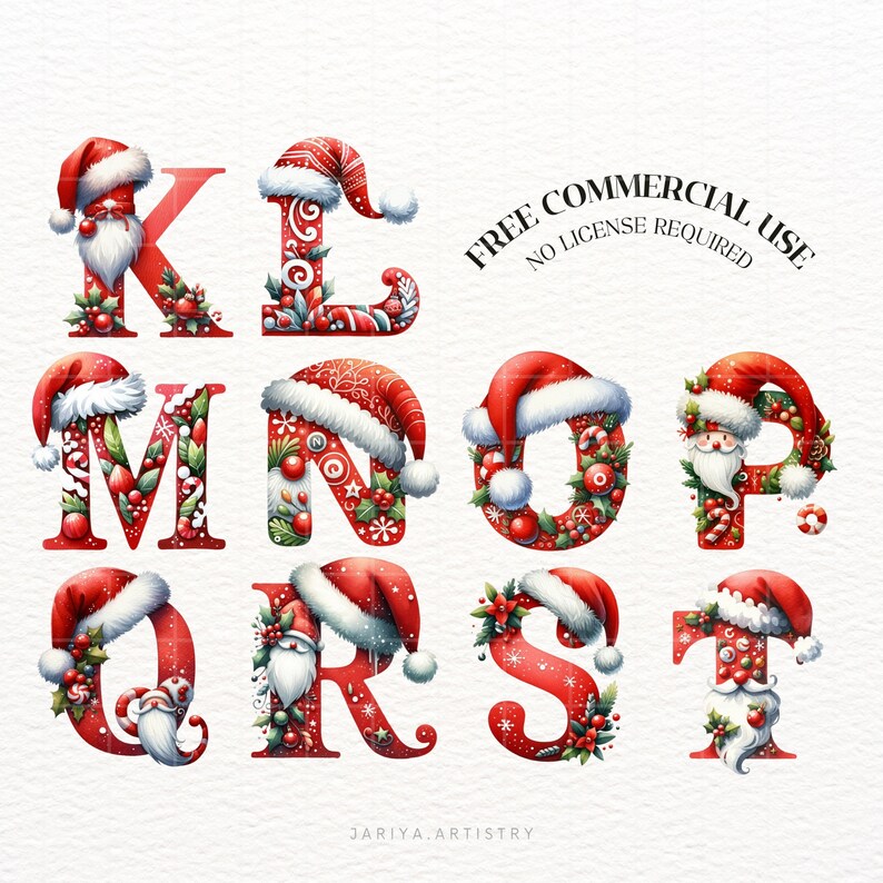 Festive Santa Alphabet Clipart Set - A-Z PNG Designs, Prints ...