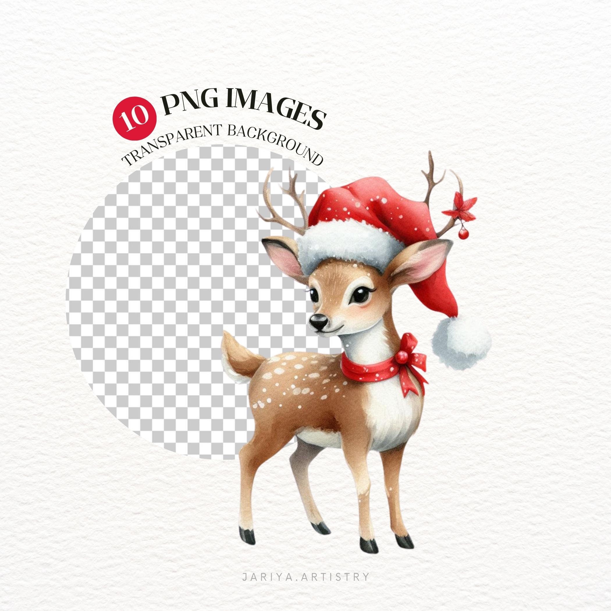 Watercolor Reindeer Santa Clipart Bundle, Reindeer Clipart PNG ...