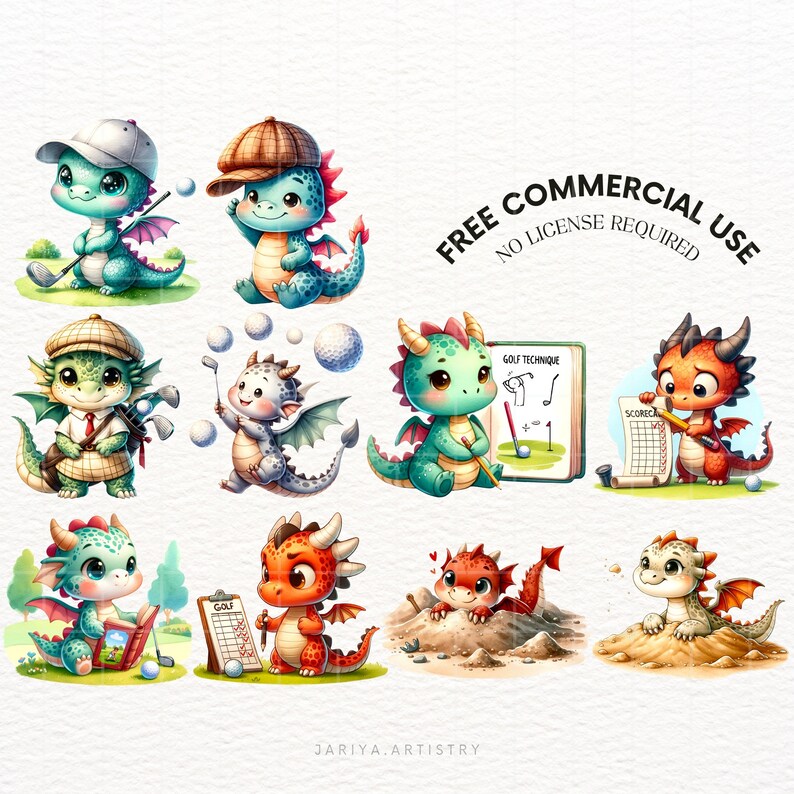 Baby Dragon Playing Golf PNG - Cute Clipart Bundle for DIY Sublimation ...