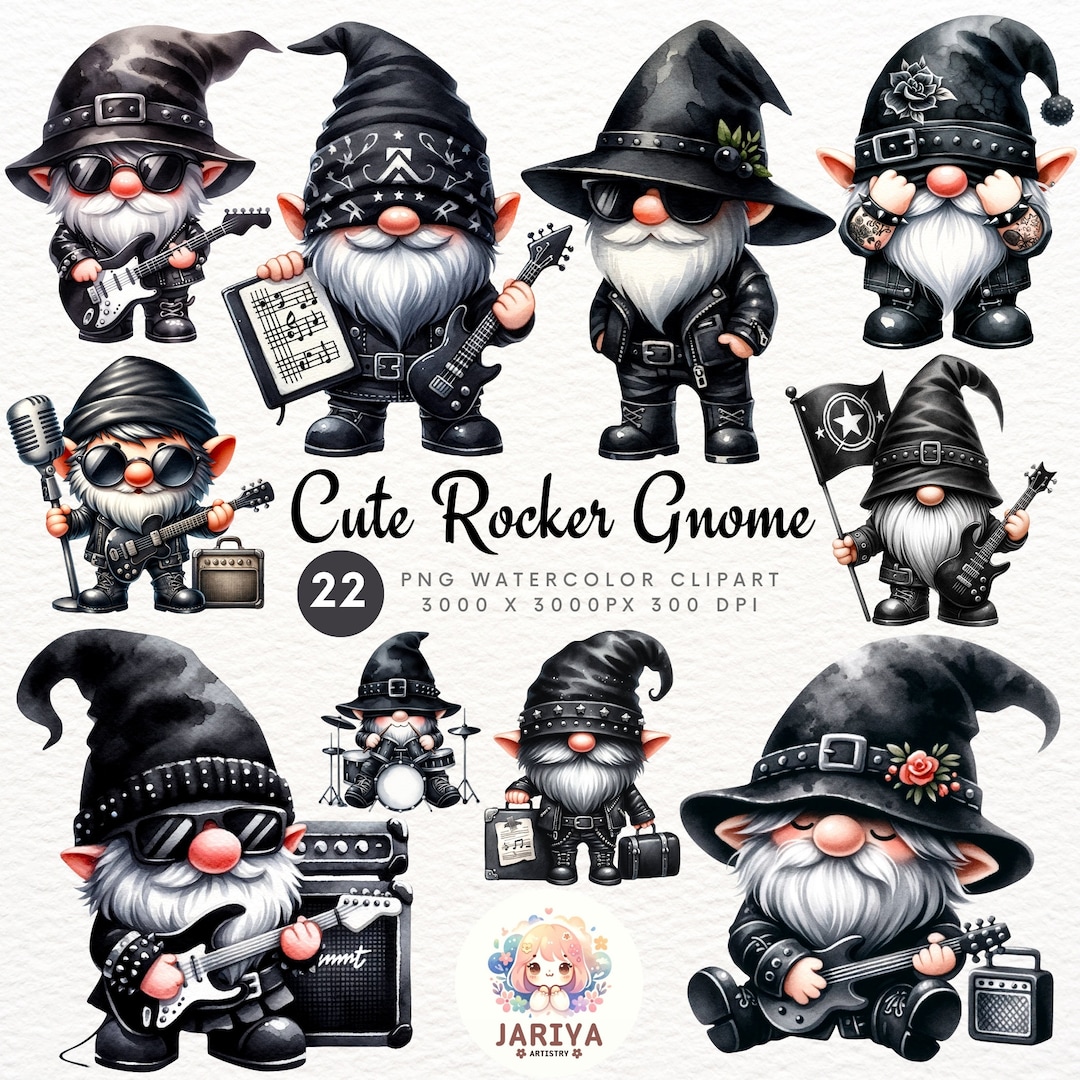Rock Star Gnome Clipart Bundle - Fun Watercolor Images for Crafts ...