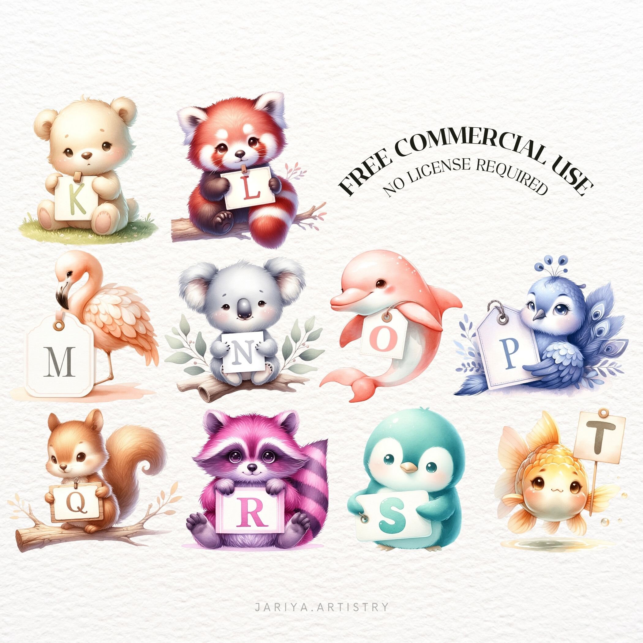 Cute Animals Alphabet Clipart Bundle, Animals Watercolor Letters PNG ...