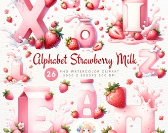 76 Strawberry Alphabet Watercolor Clipart Set, Printable Strawberry ...