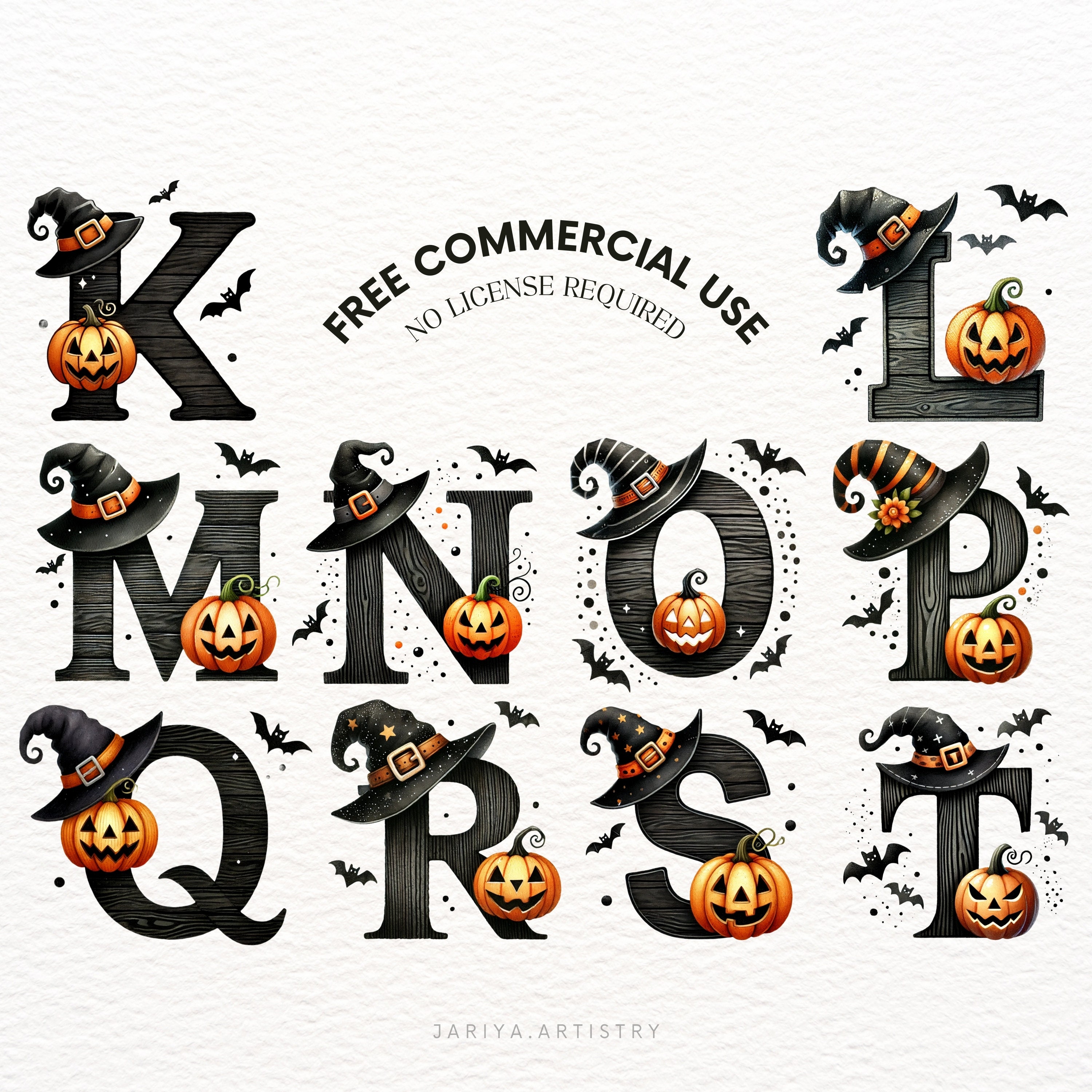 Watercolor Halloween Alphabet Clipart: Spooky Letter PNG Designs - Etsy