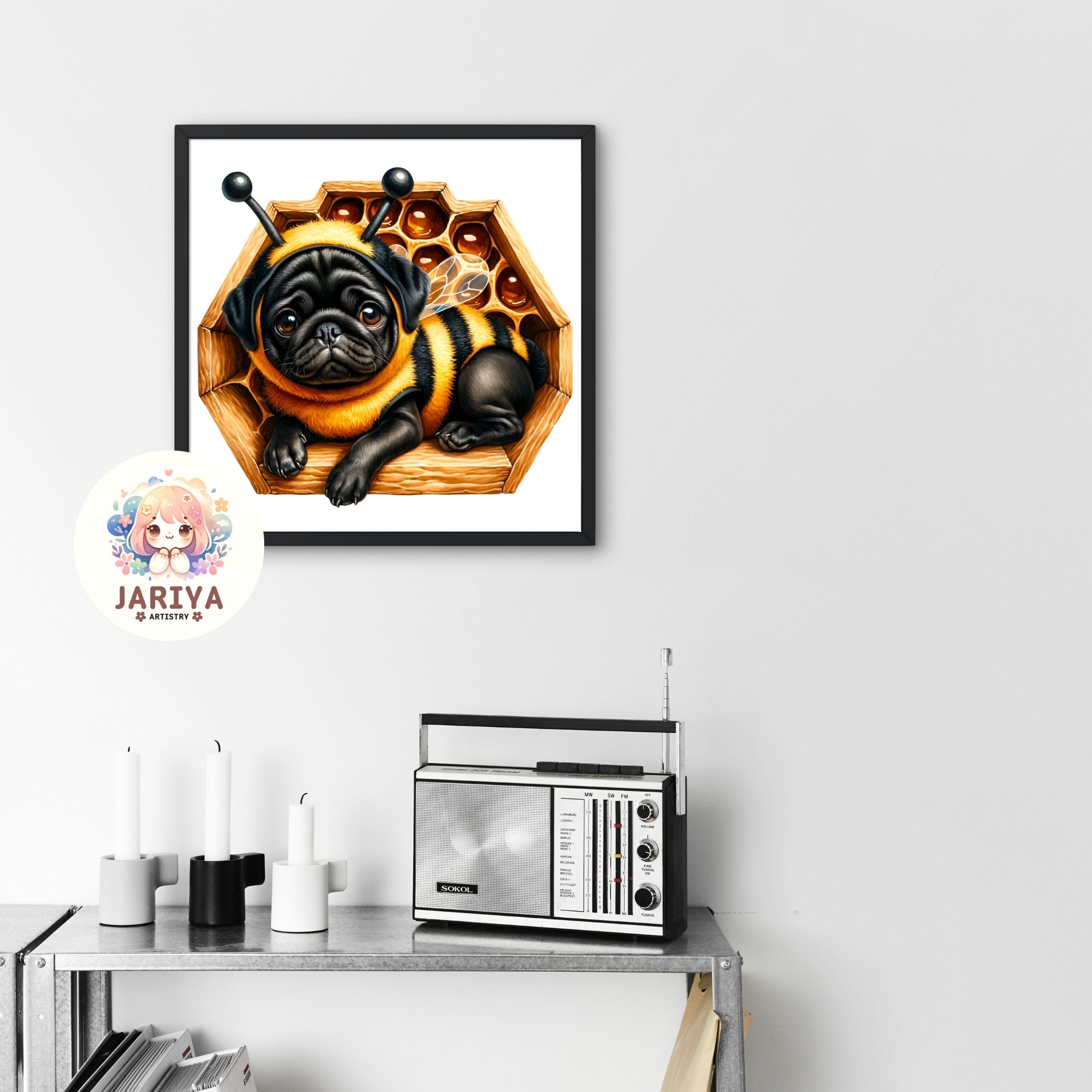 Puppy Love: Black Pug Bee PNG Images for Card Making and Sublimation ...