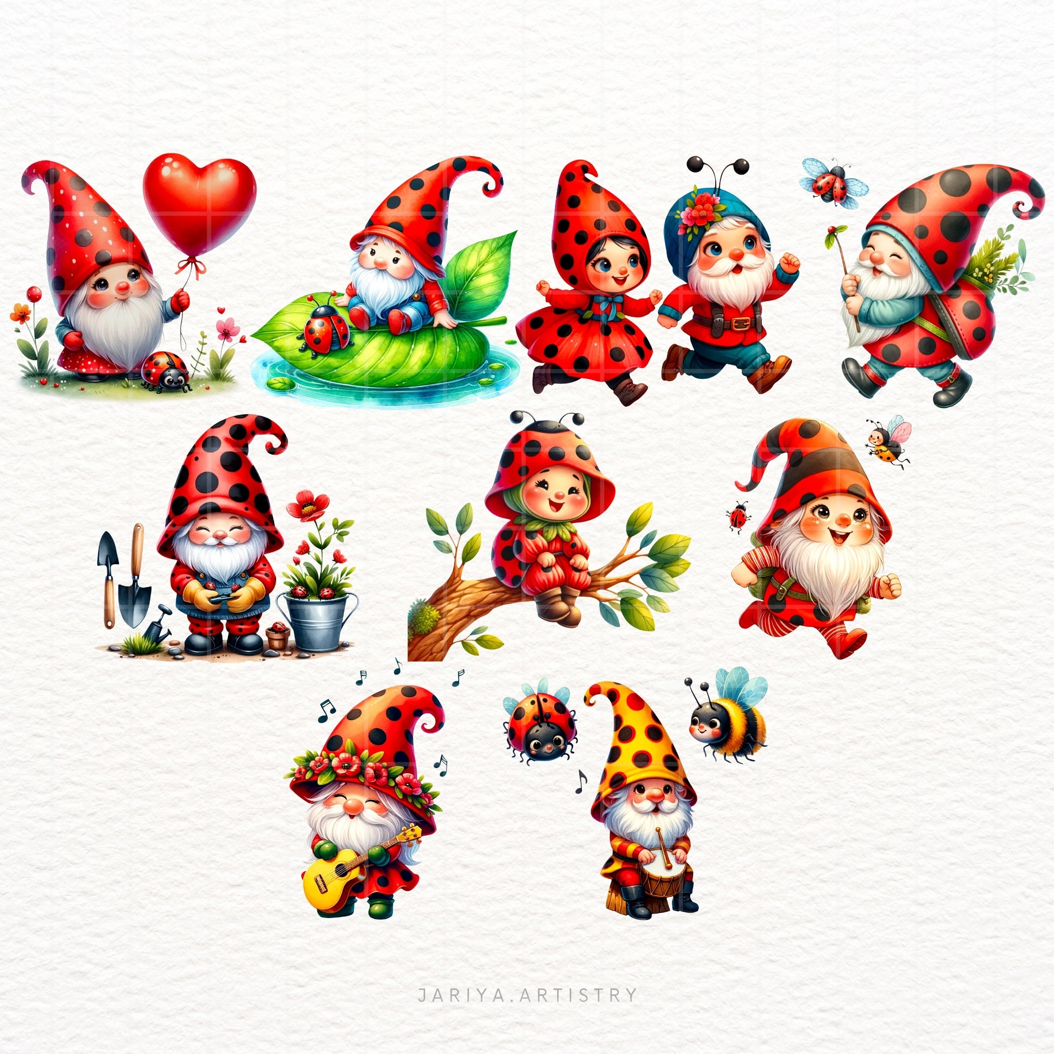 Cute Ladybug Gnome Clipart Bundle, Cute Gnome PNG, Watercolor Gnome ...