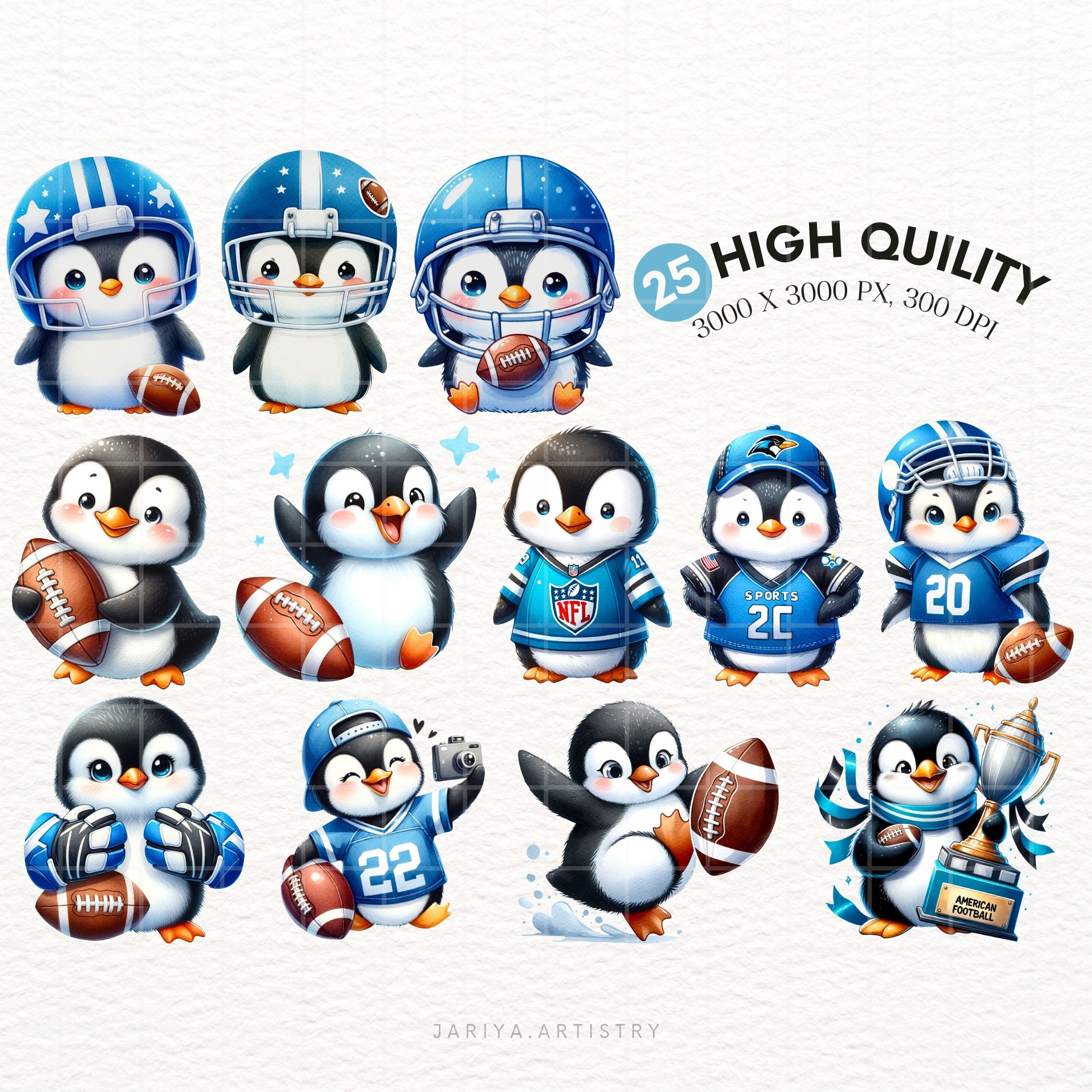 Penguin American Football Clipart, Football Penguins Watercolor ...