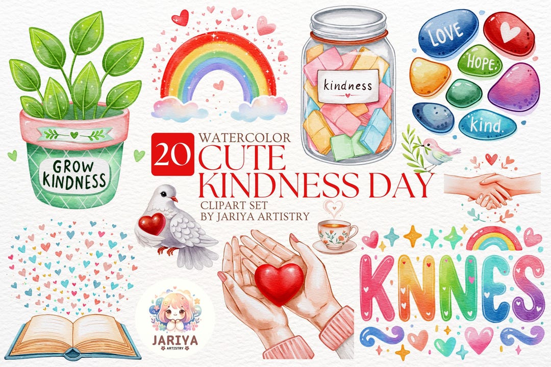 Cute Watercolor Kindness Day Clipart: Delightful Illustrations for ...