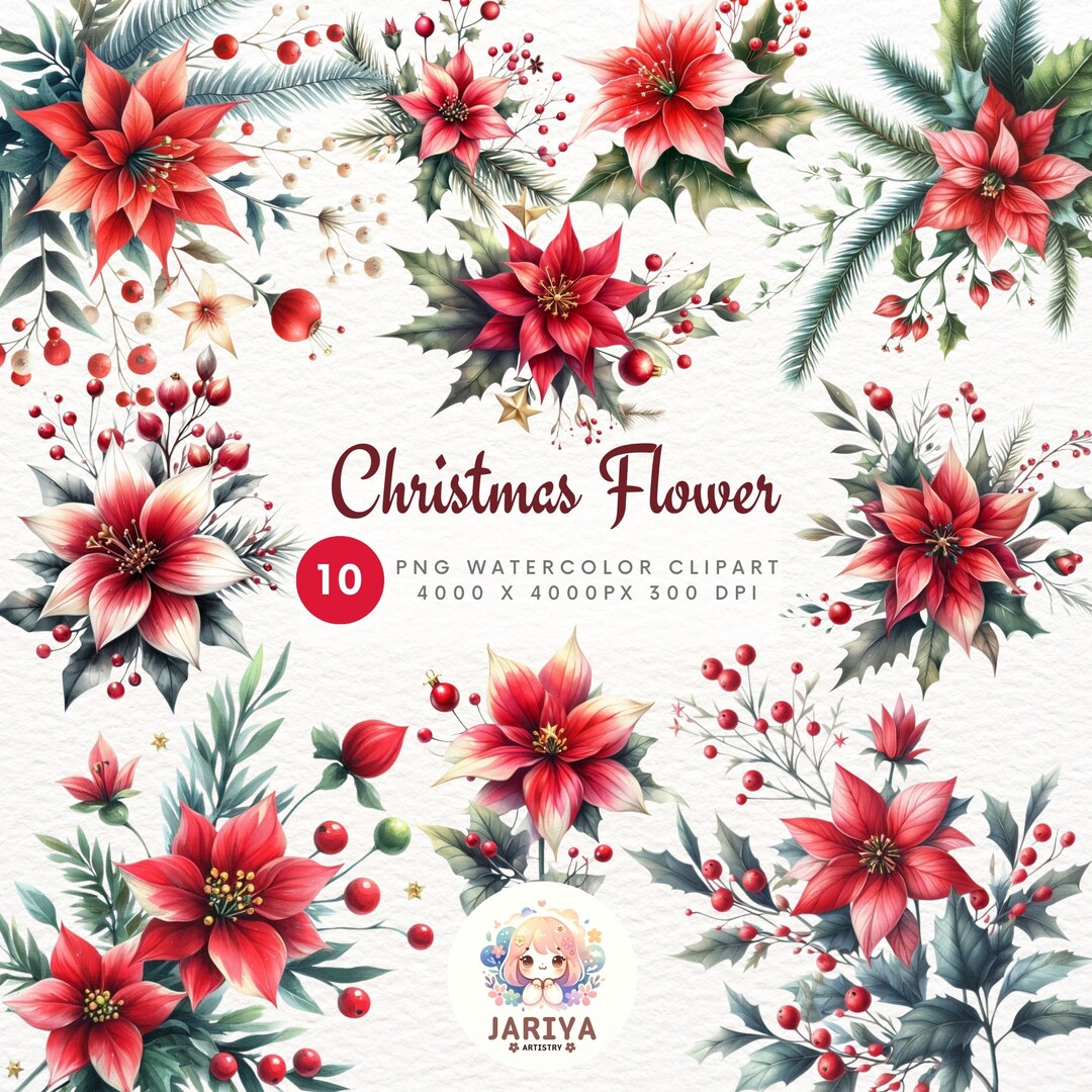 Christmas Flowers Clipart Bundle, Christmas Flowers Clipart PNG ...