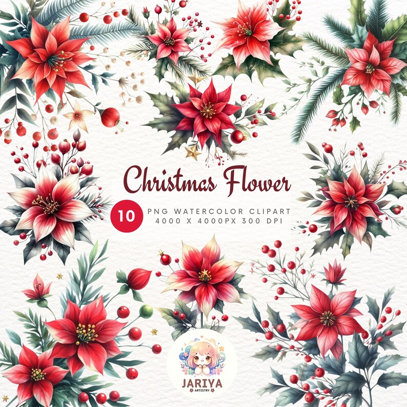 Christmas Flowers Clipart Bundle, Christmas Flowers Clipart PNG ...