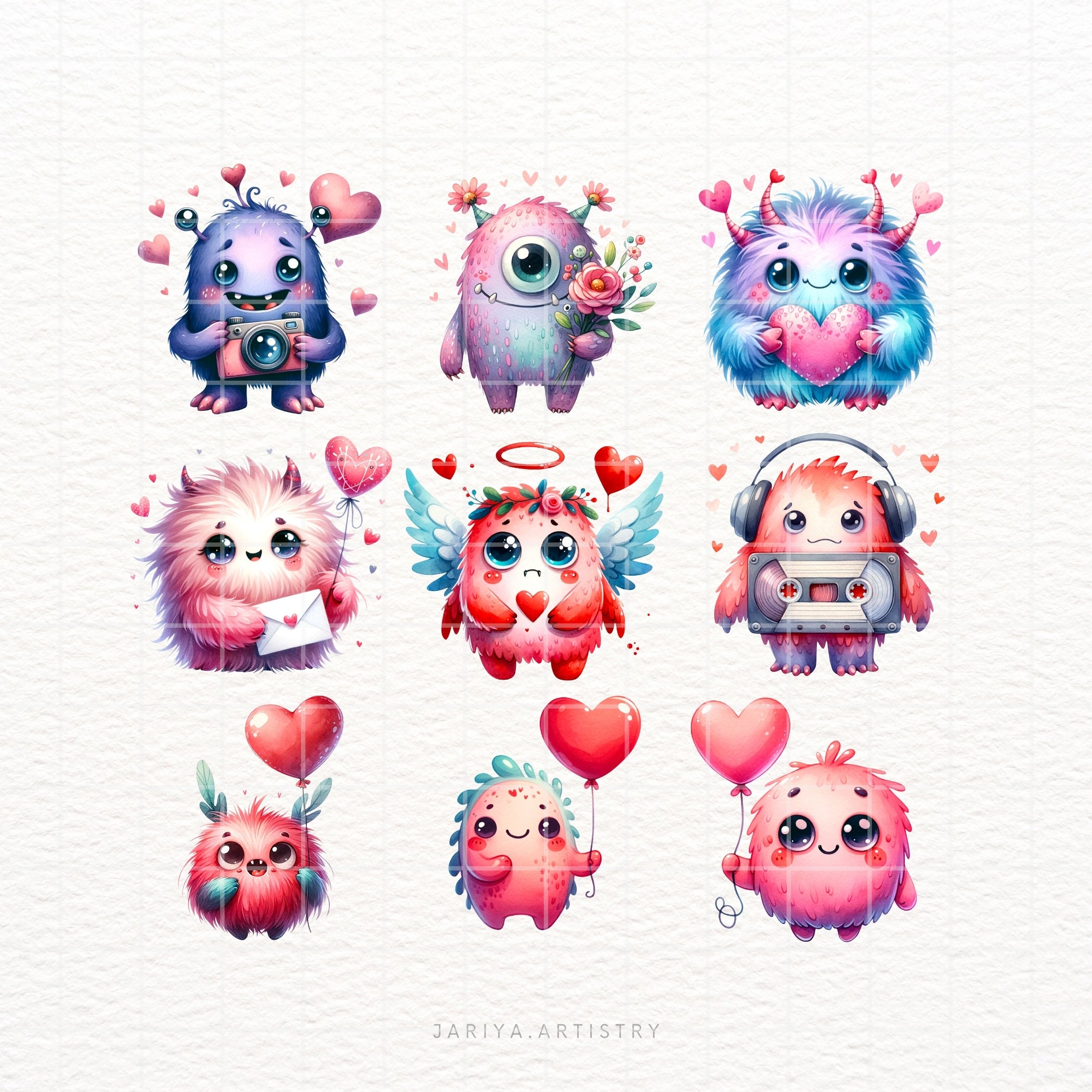 Monster Love Clipart for Valentine's Day - Watercolor PNG, Printable ...