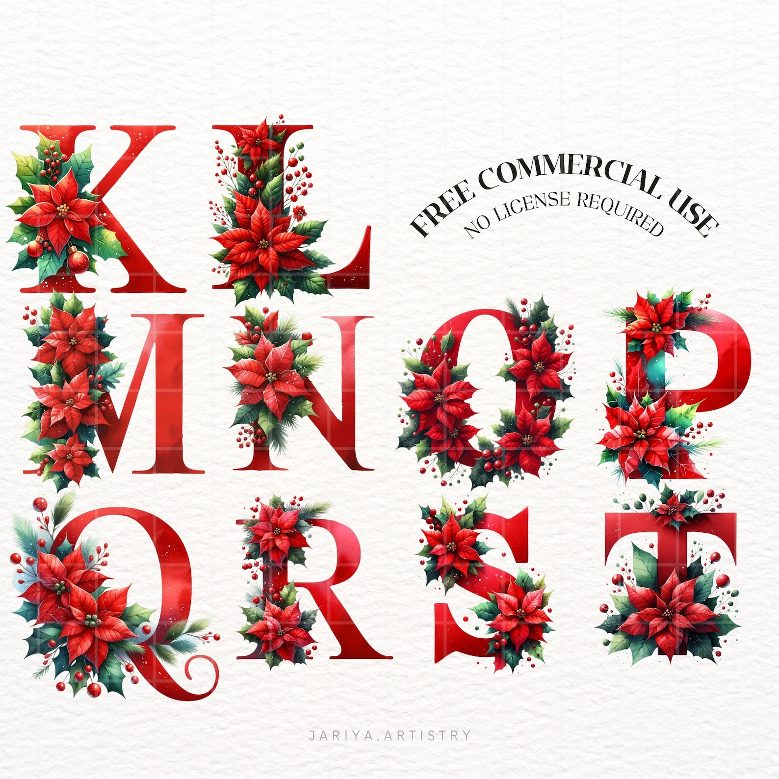 Christmas Flower Alphabet Clipart Bundle, A-Z Clipart PNG, Christmas ...