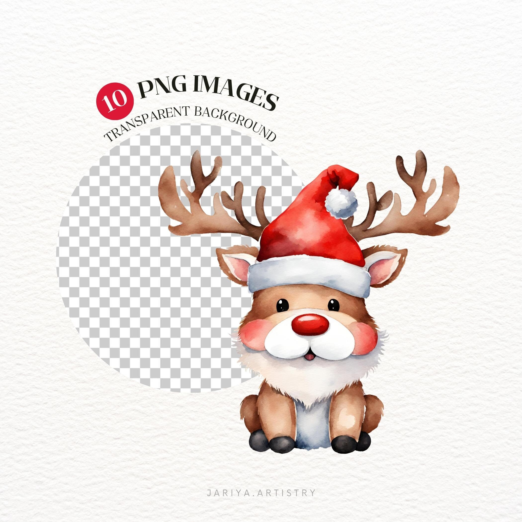 Reindeer Santa Clipart Bundle, Watercolor Reindeer Santa Clipart PNG ...
