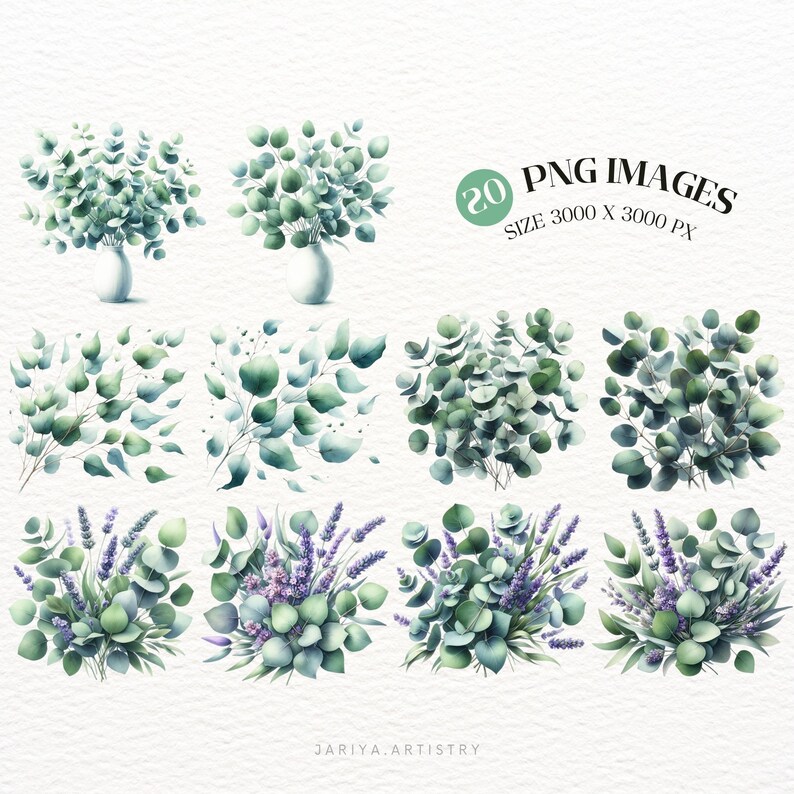 Watercolor Eucalyptus Clipart Bundle, Eucalyptus PNG, Floral Watercolor ...