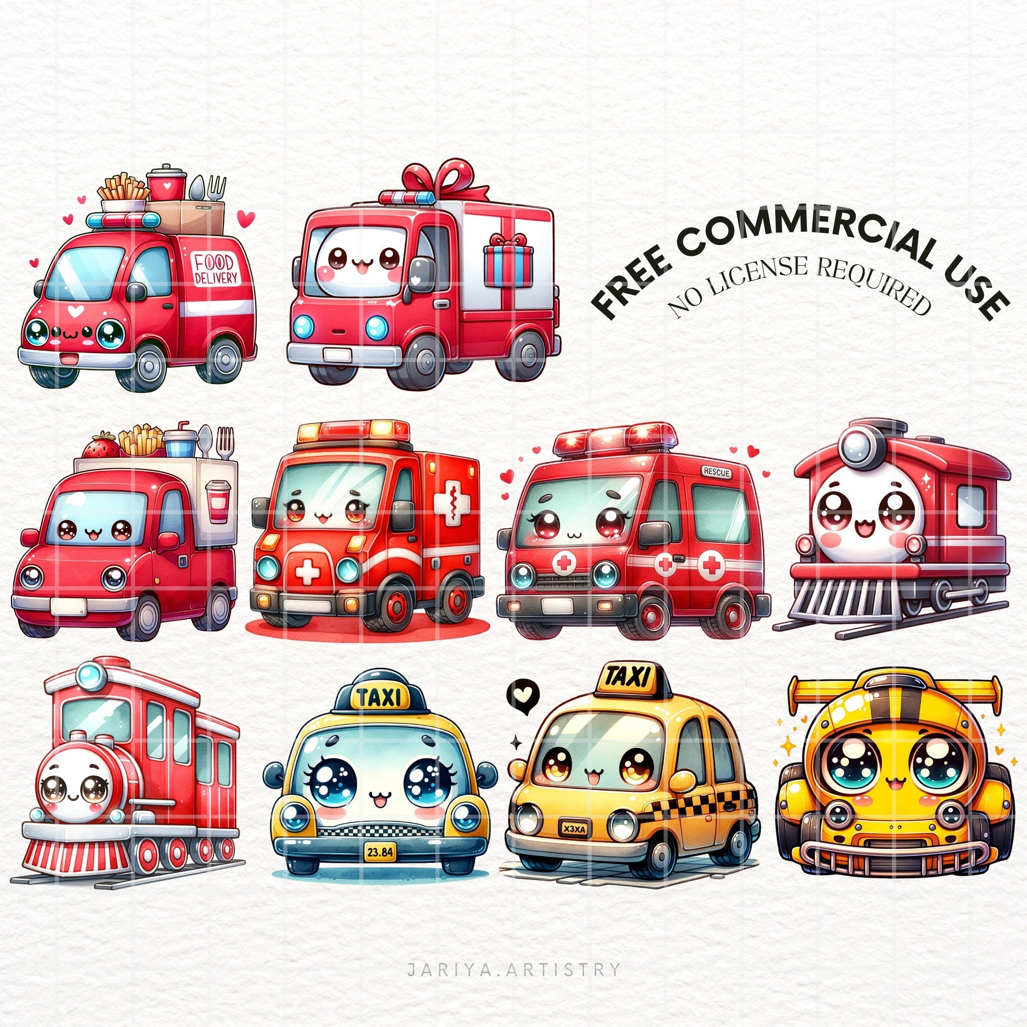 Chibi Style Kawaii Car Clipart Bundle - Cute Vehicle Art Collection ...