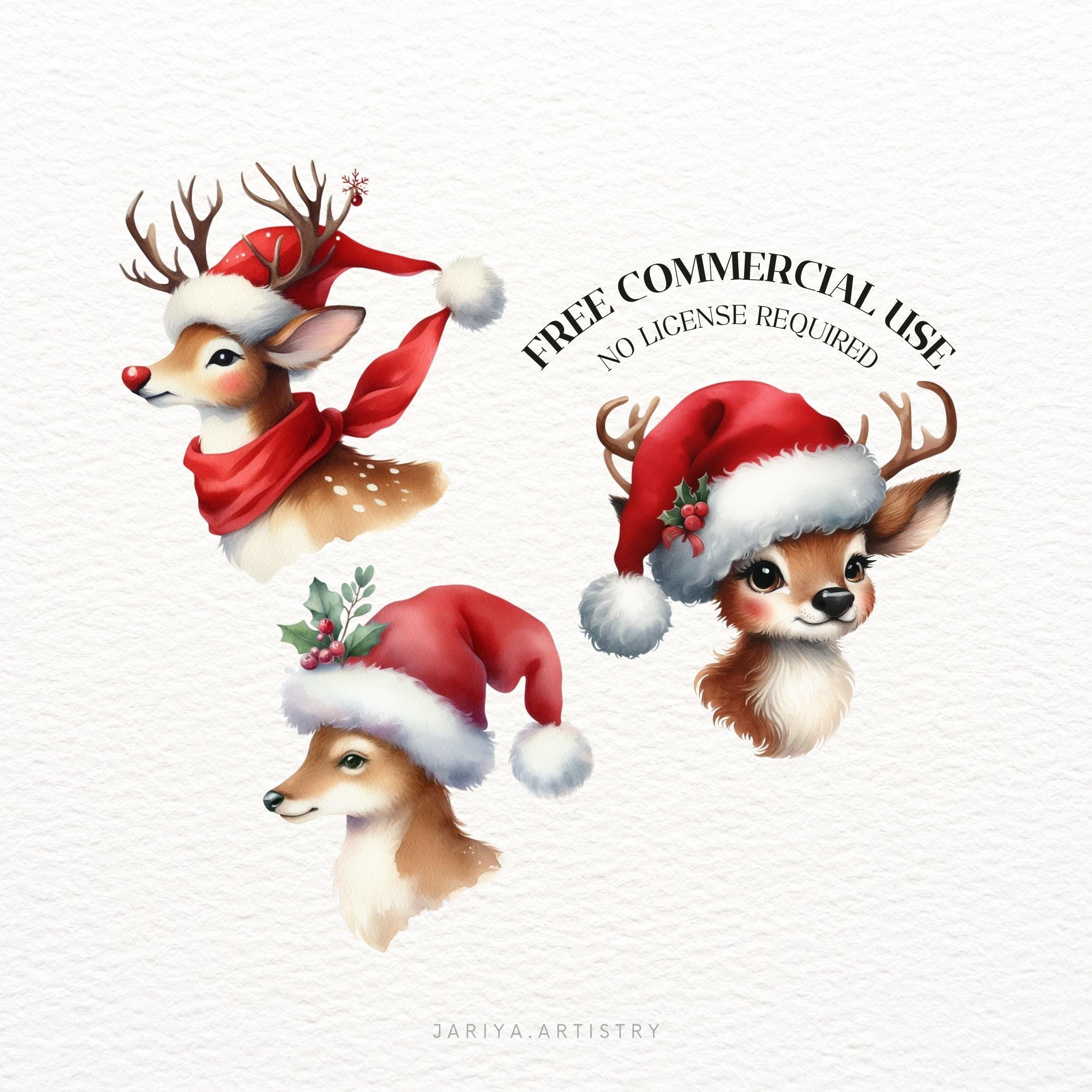 Watercolor Reindeer Santa Clipart Bundle, Reindeer Clipart PNG ...