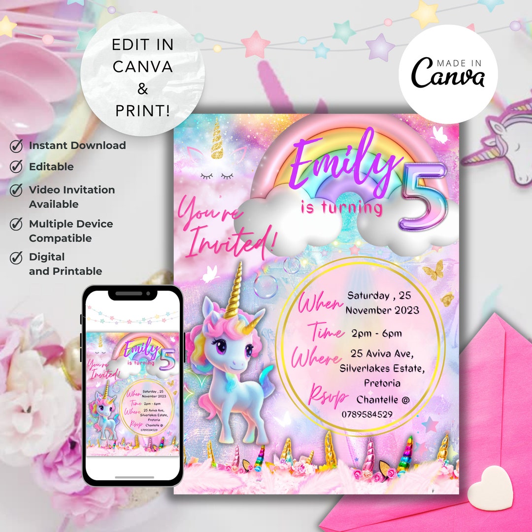 Unicorn Birthday Invitation unicorn Birthday Party Invitation digital ...