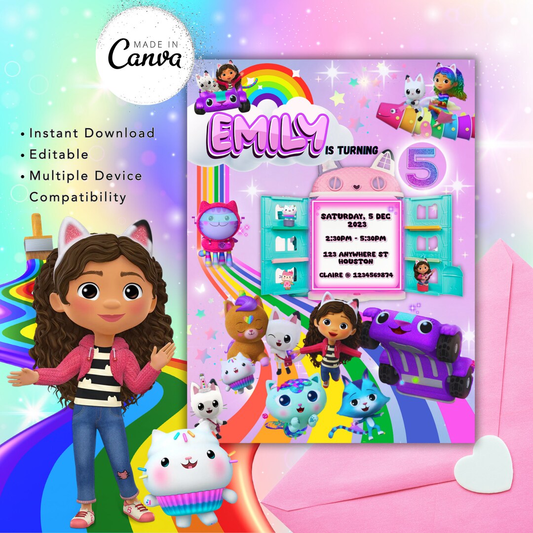 Customizable Gabby's Digital Birthday Invitation Template-instant ...