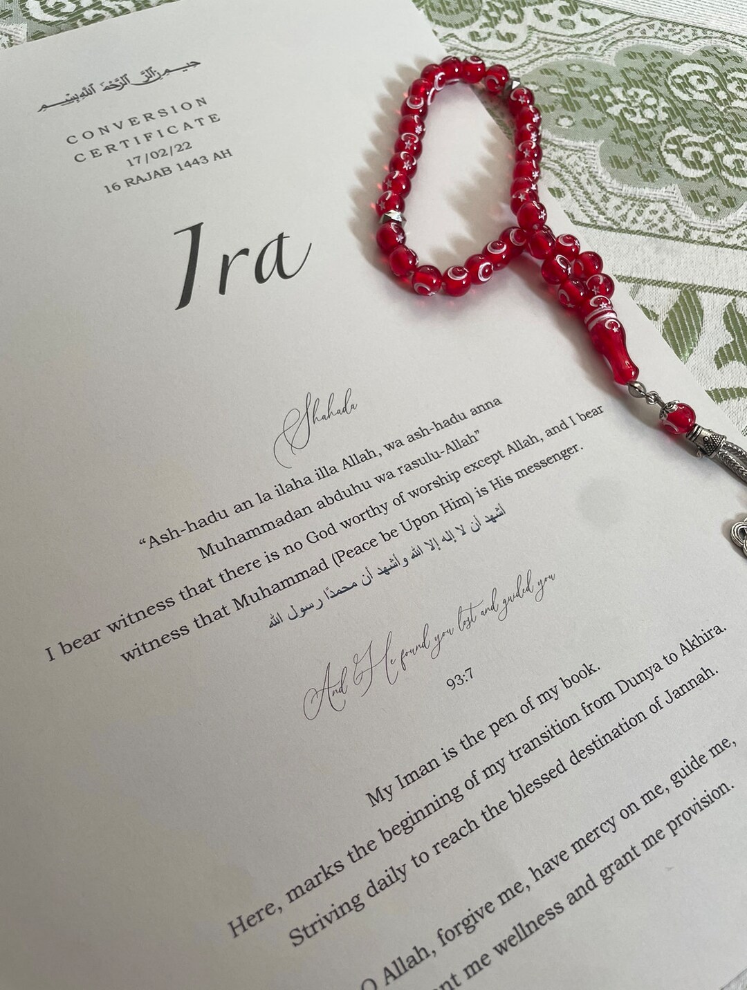 Islamic Revert Conversion Certificate - Etsy