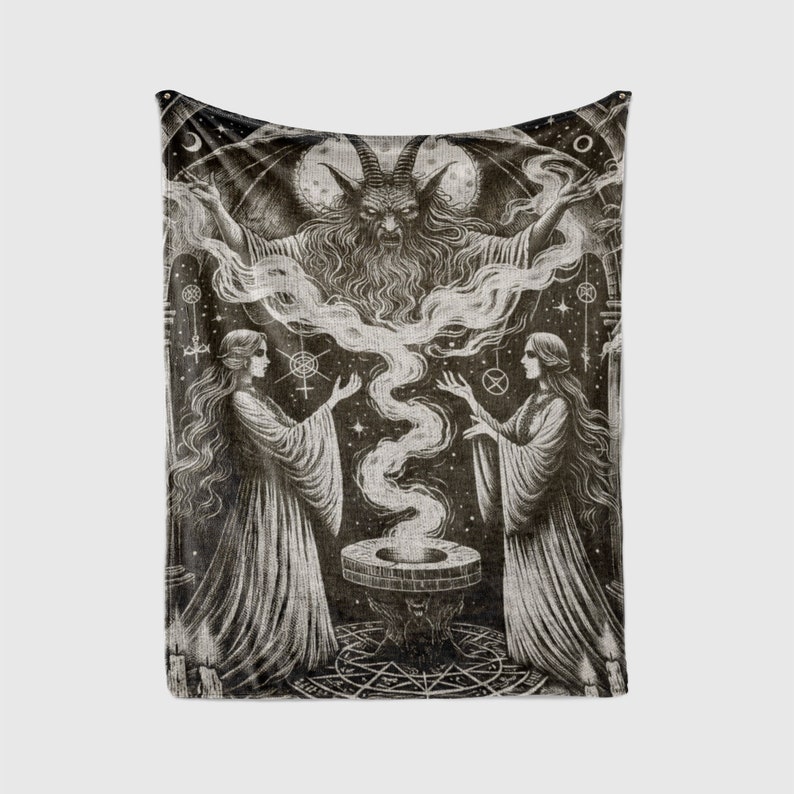 Vintage Satanic Ritual Fleece Blanket Witchy Occult Decor, Baphomet ...