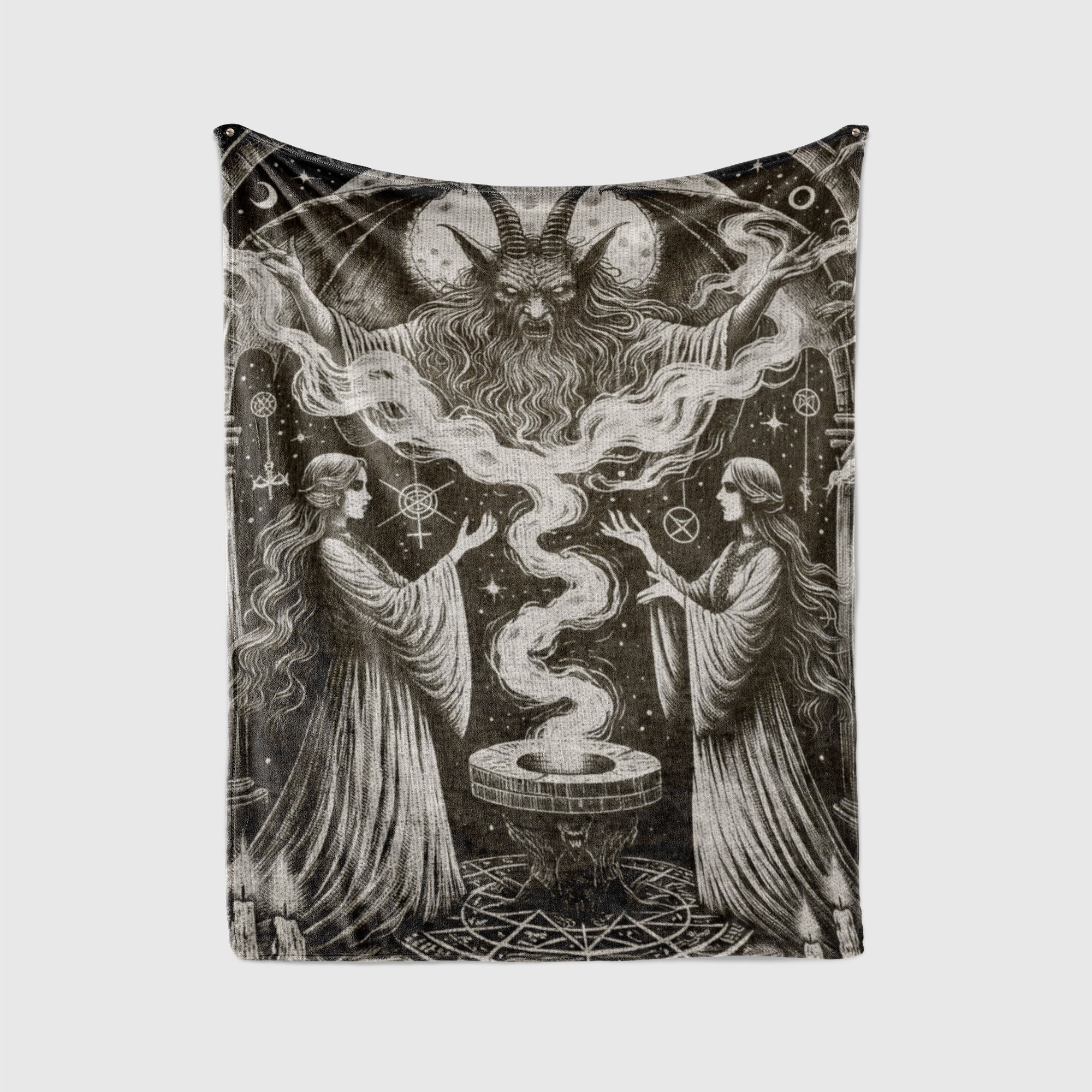 Vintage Satanic Ritual Fleece Blanket Witchy Occult Decor, Baphomet ...