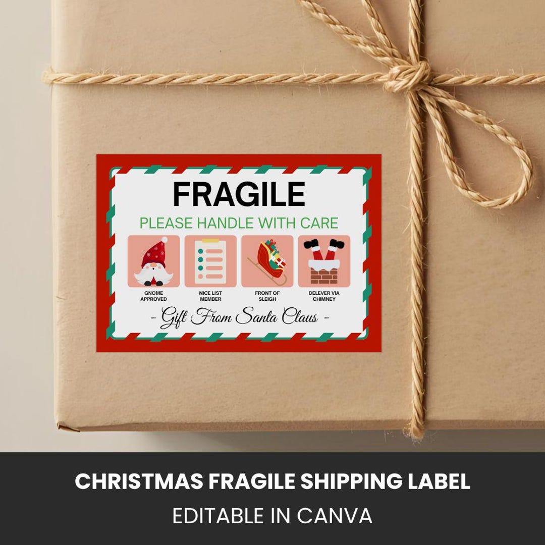Christmas Fragile Label Canva Template | Printable Santa's Workshop ...