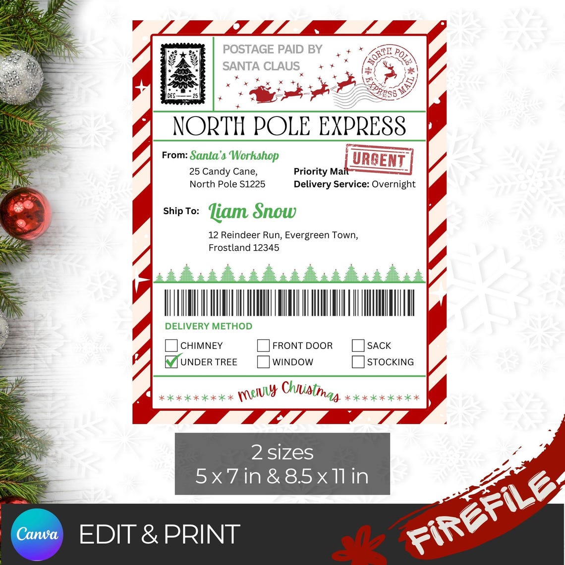 North Pole Express Shipping Label From Santa Claus to You Editable ...