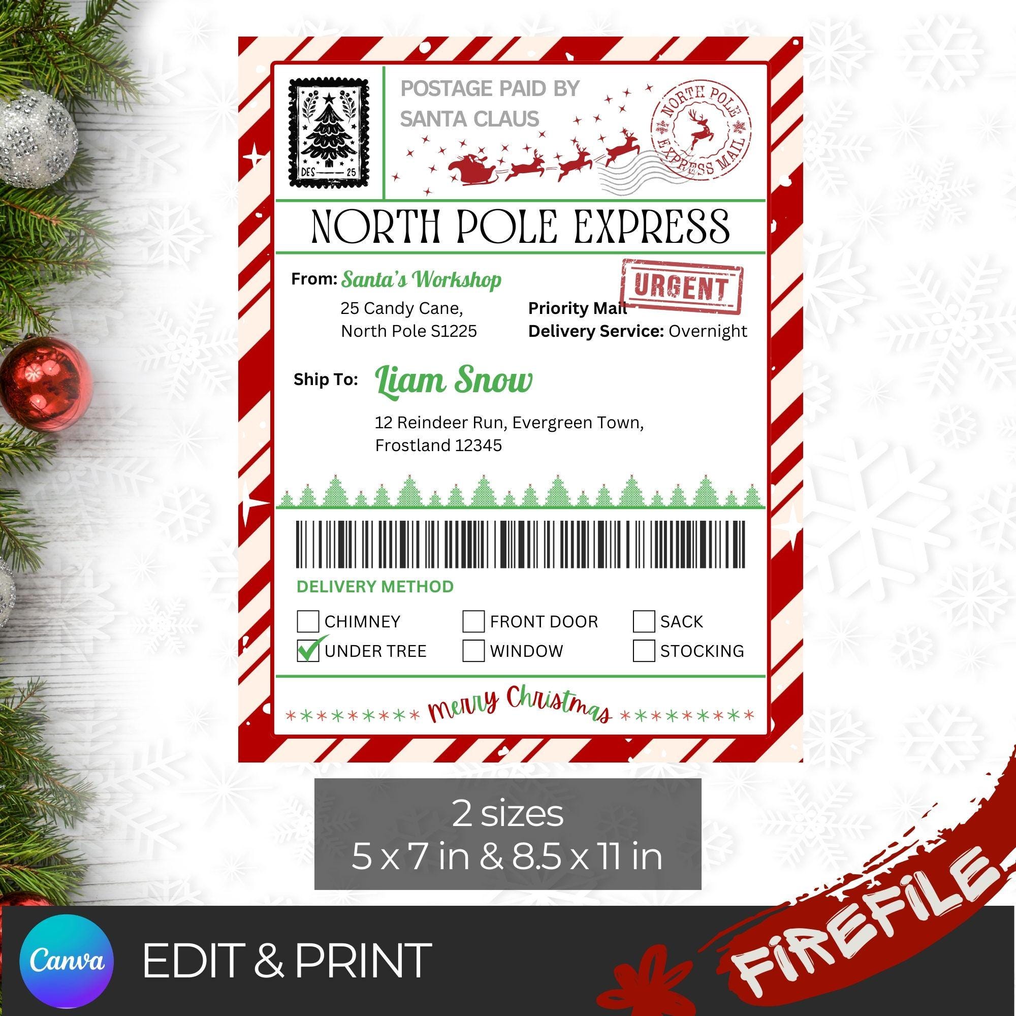 North Pole Express Shipping Label From Santa Claus to You Editable ...