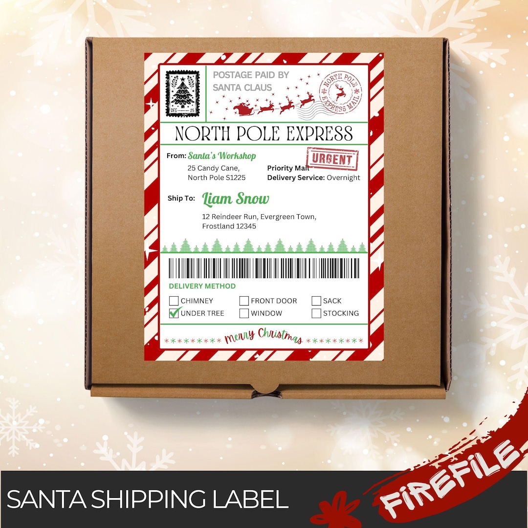 North Pole Express Shipping Label From Santa Claus to You Editable ...