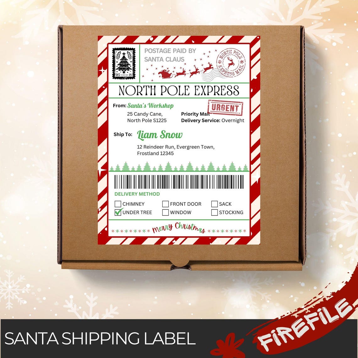North Pole Express Shipping Label From Santa Claus to You Editable ...