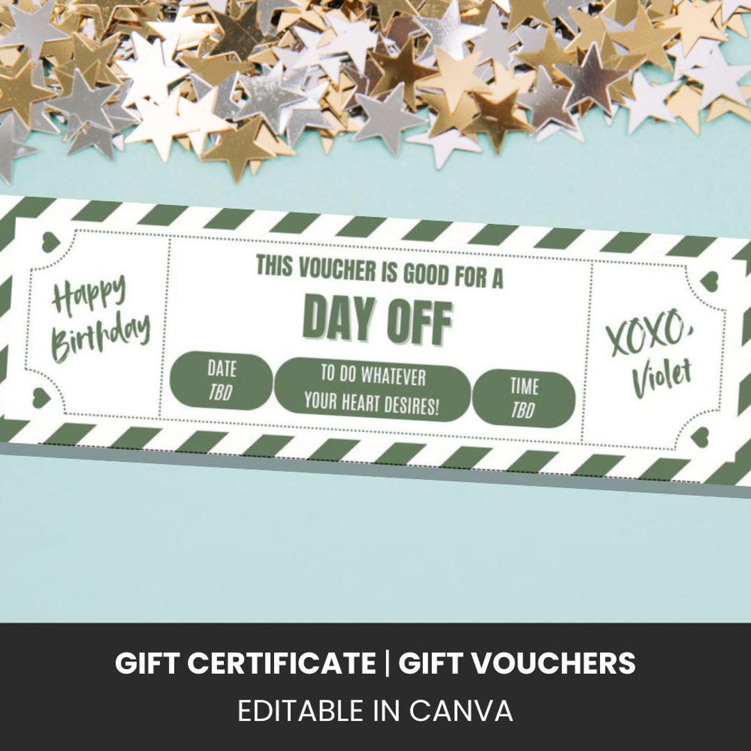 Day off Coupon Voucher | Canva Template | Editable | Printable ...