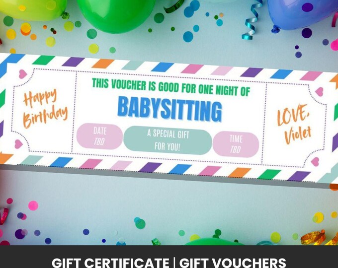 Babysitting Coupon Voucher - INSTANT DOWNLOAD - EDITABLE Text - Printable, Personalized, Ticket ...