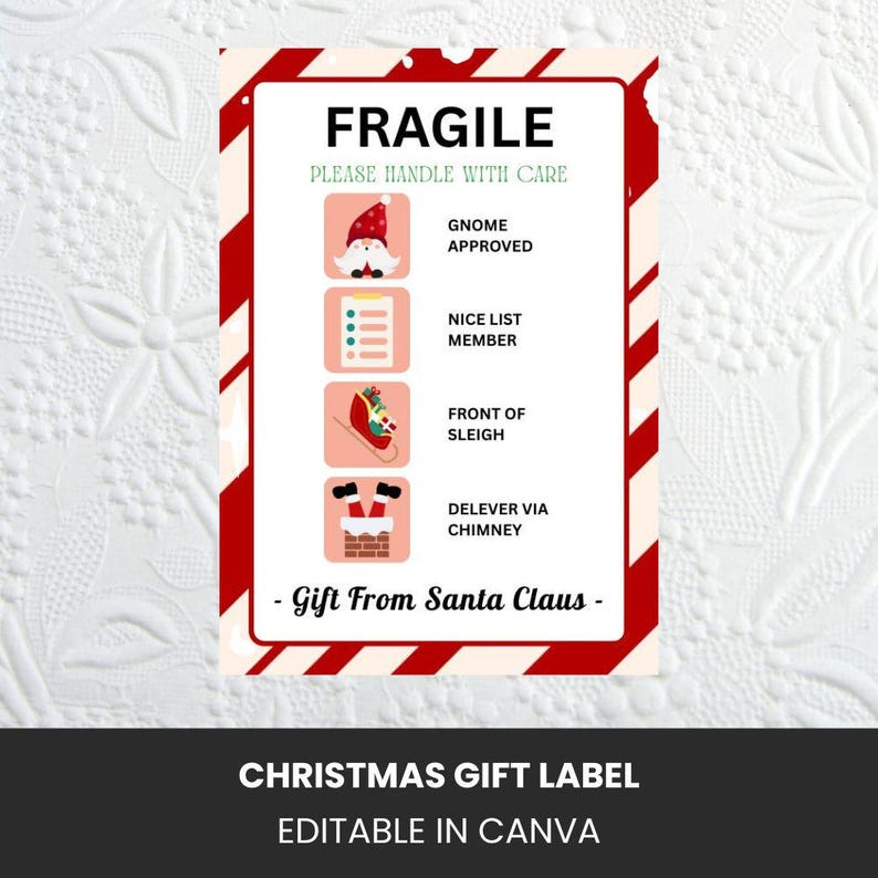 Christmas Fragile Shipping Label Canva Template | From Santa Christmas ...