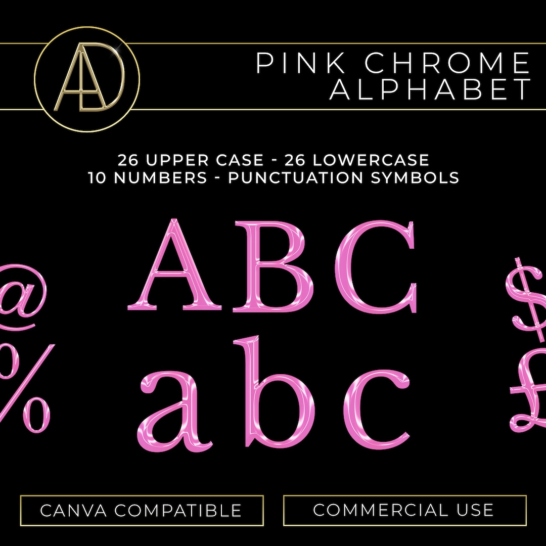 Pink Chrome Letters, Gold Chrome Alphabet, Clipart, PNG Letters, Gold ...
