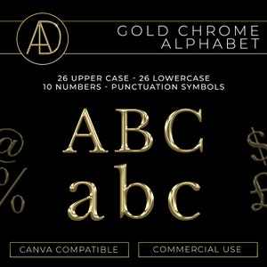 Gold Chrome Letters, Gold Chrome Alphabet, Clipart, PNG Letters, Gold ...