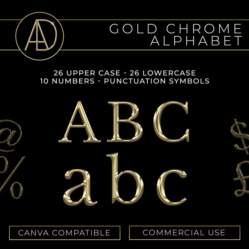Gold Chrome Letters, Gold Chrome Alphabet, Clipart, PNG Letters, Gold ...