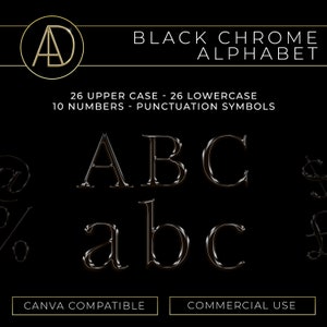 Black Chrome Letters, Black Chrome Alphabet, Clipart, PNG Letters ...