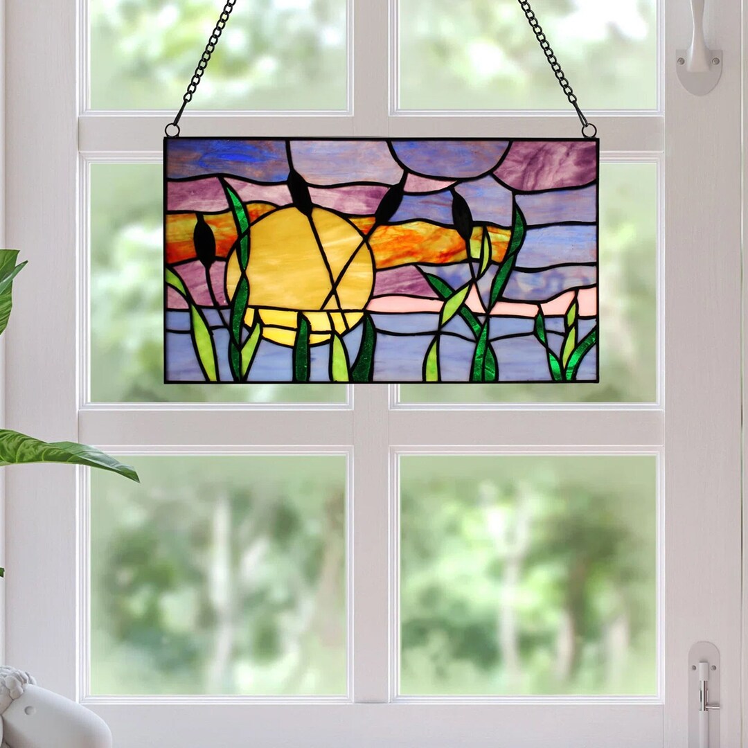 Sunset Stained Glass Window Panel Rectangular Suncatcher - Etsy