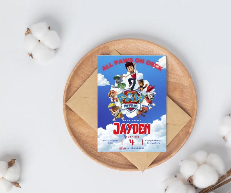 Paw Patrol Boys Birthday Party Invitation Digital Template - Etsy