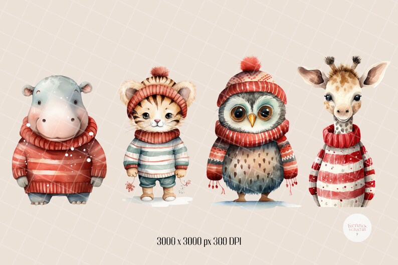 Woodland Christmas Clipart, Watercolor Winter, Cute Forest Animal Cute ...