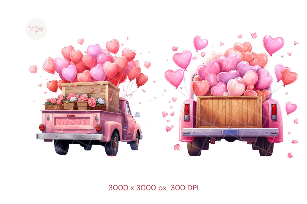Vintage Pink Valentine Trucks Clipart Valentine's Vehicles Clipart ...