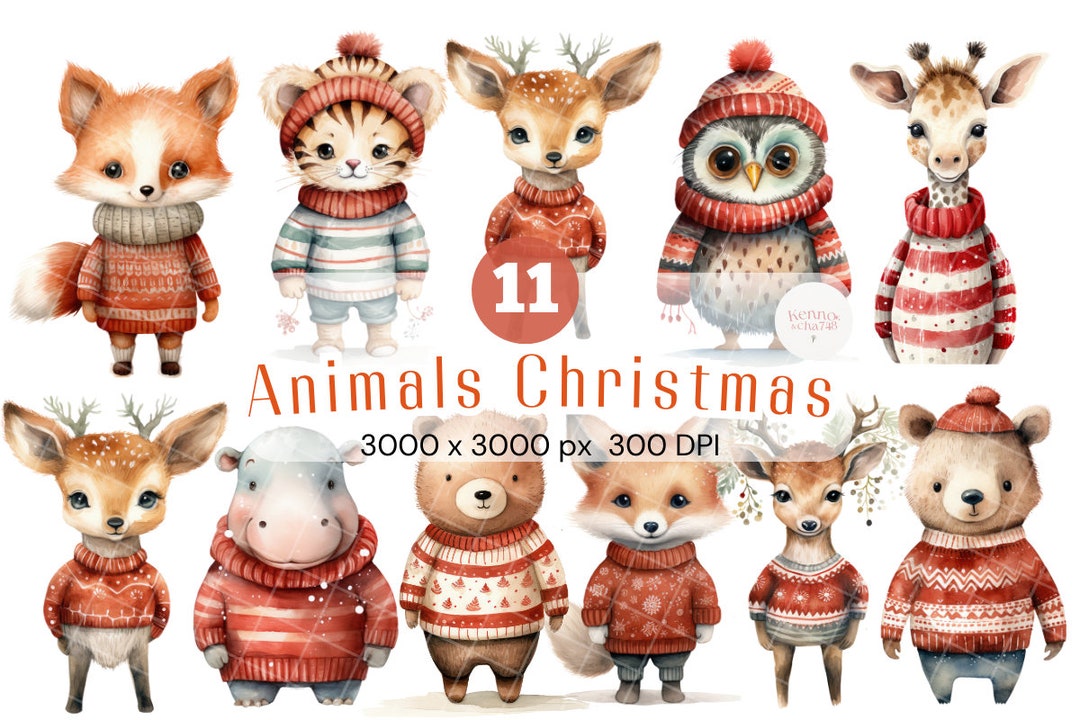Woodland Christmas Clipart, Watercolor Winter, Cute Forest Animal Cute ...