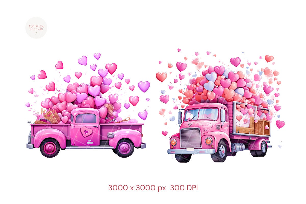 Vintage Pink Valentine Trucks Clipart Valentine's Vehicles Clipart ...