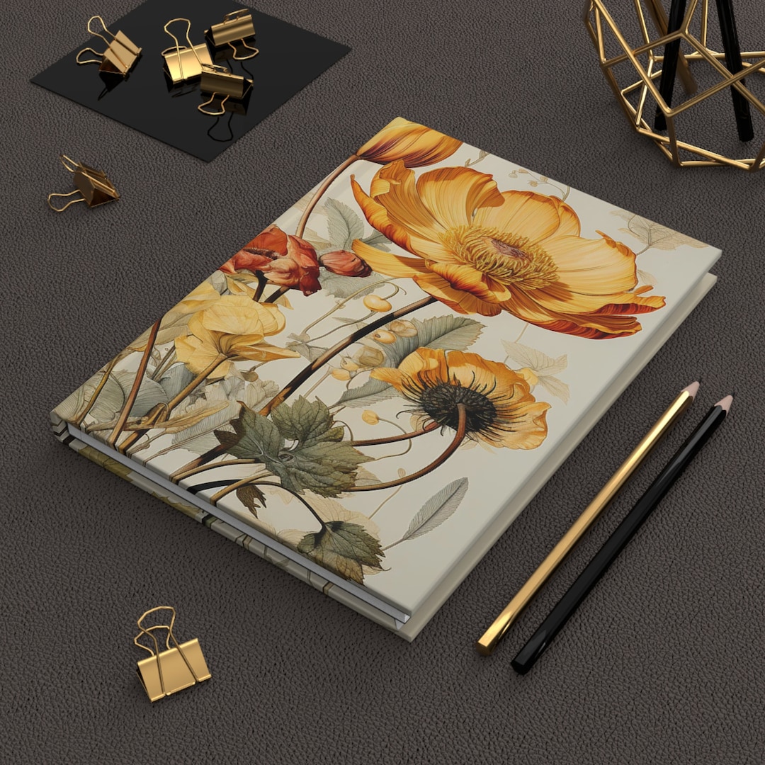 Hardcover Botanical Matte Print Flower Notebook, Floral, Romantic ...